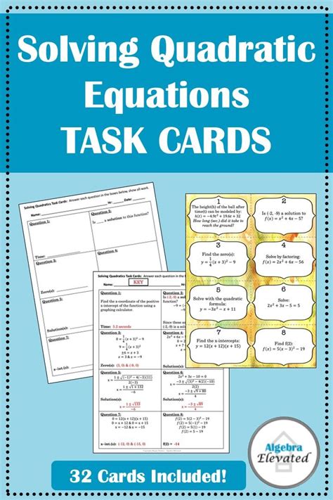 Solving Quadratic Equations Task Cards Solving Quadratic Equations
