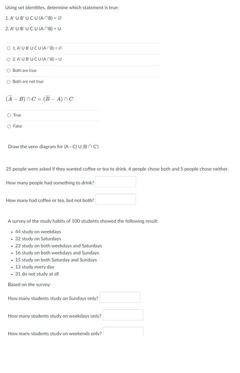 Solved Using Set Identities Determine Which Statement Is Chegg Com