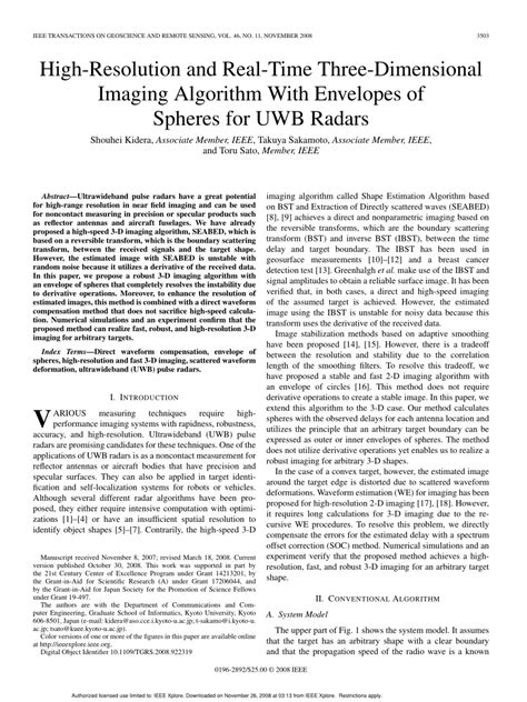 Pdf High Resolution And Real Time Three Dimensional Imaging Algorithm With Envelopes Of