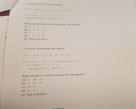 Solved 7 Consider The Following Code Segment Intl Nums Chegg