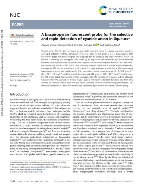 Pdf Aldehyde Spiropyran Fluorescent Probe For Rapid Determination Of Hydrazine In