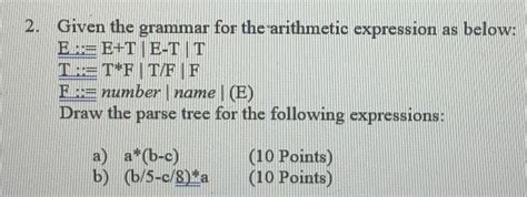 Solved 2 Given The Grammar For The Arithmetic Expression As