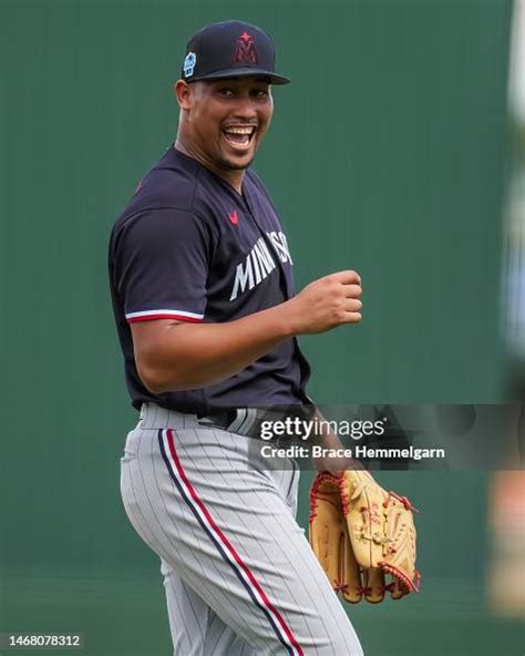 Jhoan Duran Of The Minnesota Twins Looks On During A Team Workout On