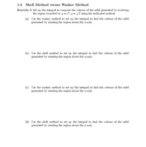 Solved 1 3 Shell Method Versus Washer Method Exercise 5 Set Chegg Com