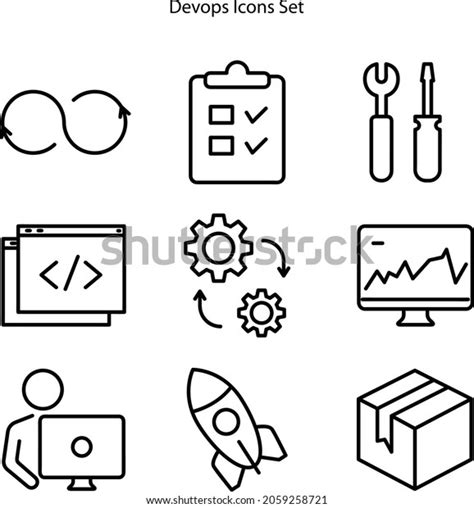 Devops Related Editable Stroke Outline Icons Stock Vector Royalty Free