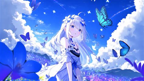 Anime Girl Butterflies Young Woman Anime 6067x4080 Desktop
