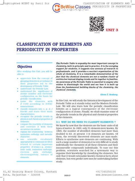 Periodic Table Ncert Highlighted Pdf White 3 Extracted Download