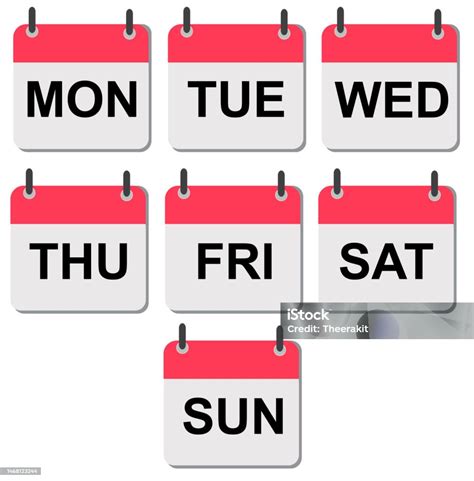 요일이 있는 달력 아이콘입니다 월요일 화요일 수요일 목요일 금요일 토요일 일요일 날짜 요일 할 일 목록 0명에 대한 스톡 벡터 아트 및 기타 이미지 Istock