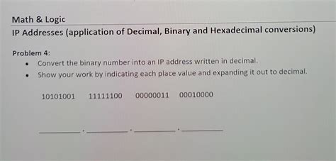 Solved IP Addresses Application Of Decimal Binary And Chegg Com