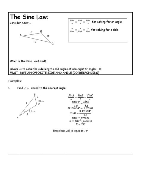 58 Sine Law Plus Applications Solutiuons The Sine Law Consider ∆𝐴𝐵𝐶