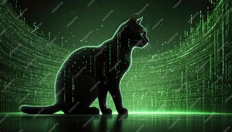 Premium Photo Black Cat In Matrix Green Background Ai Generated