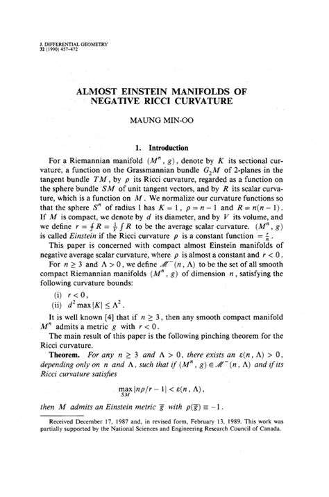 Pdf Almost Einstein Manifolds Of Negative Ricci Curvature