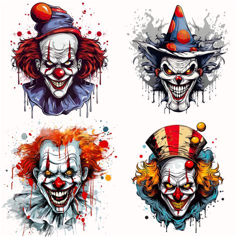 Scary Clown Clip Art Colorful Spooky Circus Illustration Png Cute
