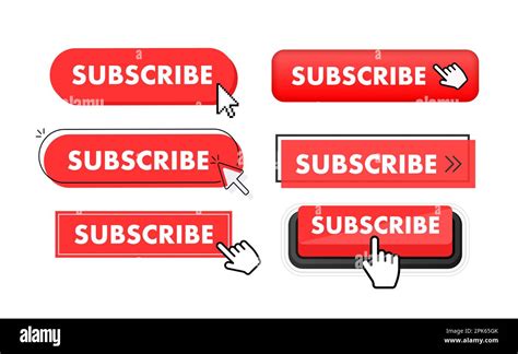 Set Of Subscribe Button Hand Pointer Clicking Subscribe Web Buttons