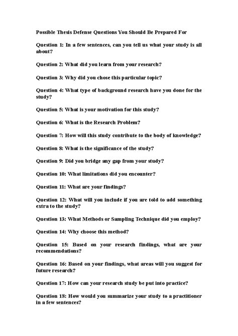 Possible Research Defense Questions Possible Thesis Defense Questions
