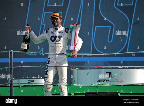 Race Winner Pierre Gasly Fra Alphatauri Celebrates On The Podium 06