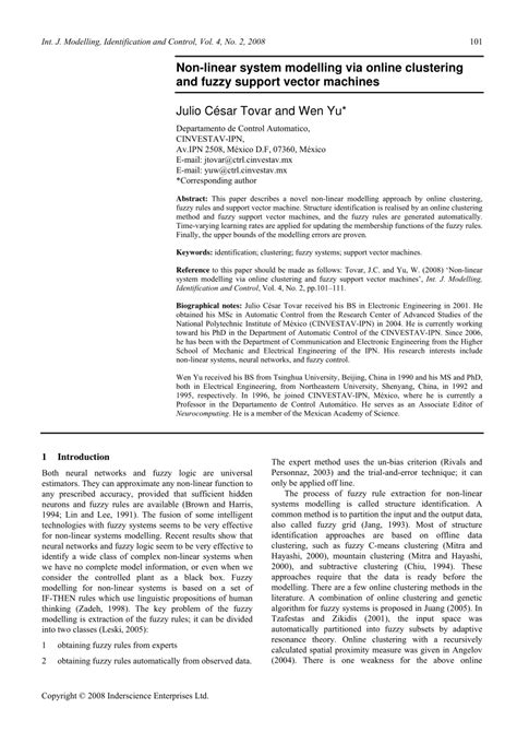 Pdf Non Linear System Modelling Via Online Clustering And Fuzzy