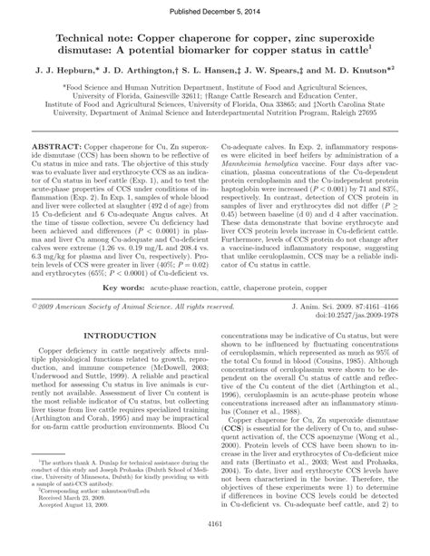 Pdf Technical Note Copper Chaperone For Cu Zn Superoxide Dismutase