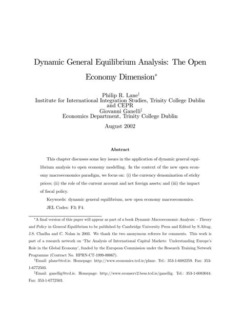 Pdf Dynamic General Equilibrium Analysis The Open Economy Dimension