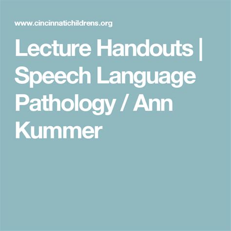 Lecture Handouts Speech Language Pathology