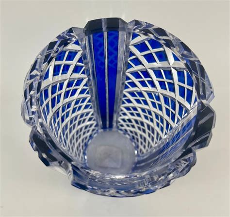 Japanese Kagami Cut Crystal Edo Kiriko Crystal Glass Blue Vase Etsy