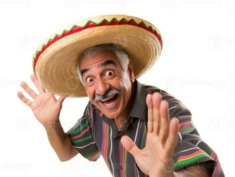 Mexican Man In Playful Pose On White Background Ai Generative 31530588