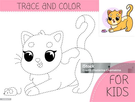 아이들을 위한 귀여운 고양이와 함께 추적과 색칠하기 책 만화 고양이와 색칠 공부 페이지입니다 아이들을 위한 벡터 그림입니다 0