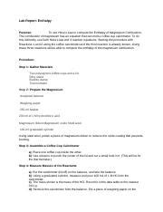 Lab Enthalpy Alexa Lopez Docx Lab Report Enthalpy Purpose To Use Hess S Law To Compute The