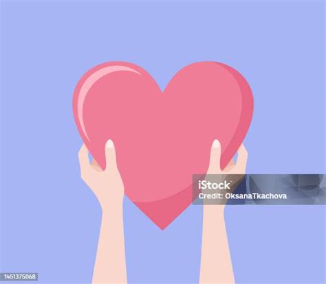 보라색 배경에 큰 분홍색 하트를 들고 있는 손 평면 벡터 그림 메시지에 대한 스톡 벡터 아트 및 기타 이미지 메시지 발렌타인 카드 밸런타인데이 Istock