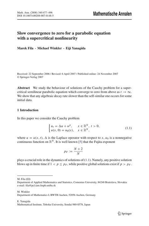 Pdf Slow Convergence To Zero For A Parabolic Equation With A