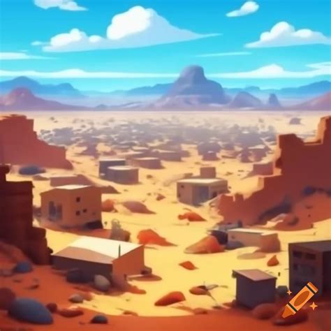 Small Desert Town Visible In The Distance On Craiyon