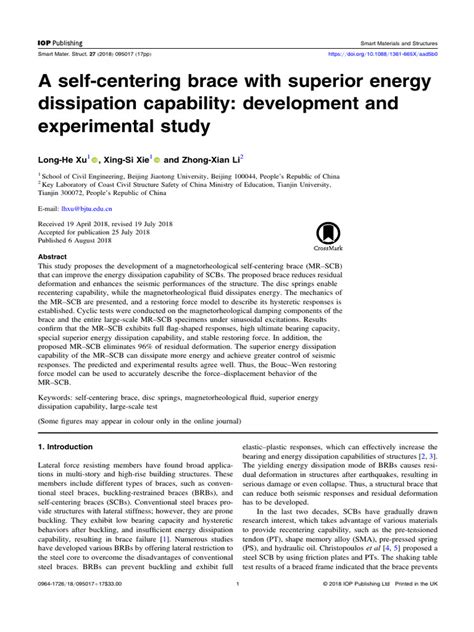 A Self Centering Brace With Superior Energy Dissipation Capability Development And Experimental