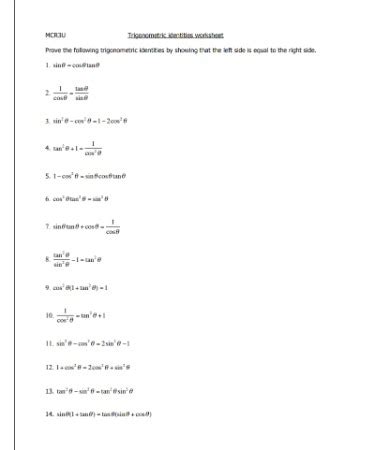Trig Identities Worksheet With Answers Admuscente