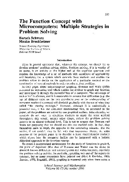 Pdf The Function Concept With Microcomputers Multiple Strategies In Problem Solving