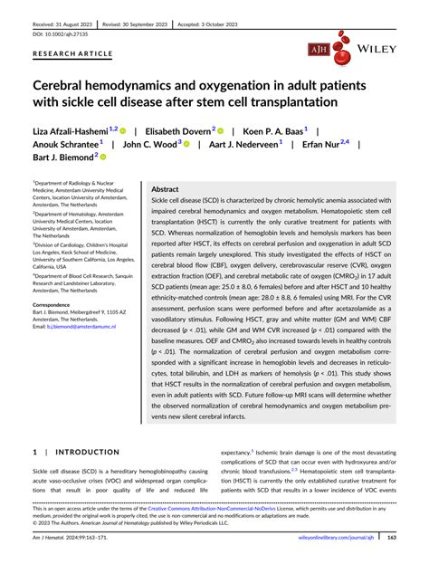 Pdf Cerebral Hemodynamics And Oxygenation In Adult Patients With Sickle Cell Disease After