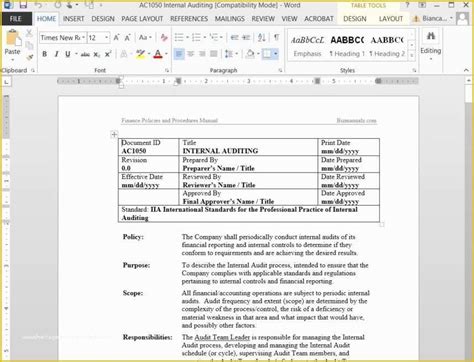 Procedure Manual Template Word Free Of Policy And Procedure Template Microsoft Word Free Sample