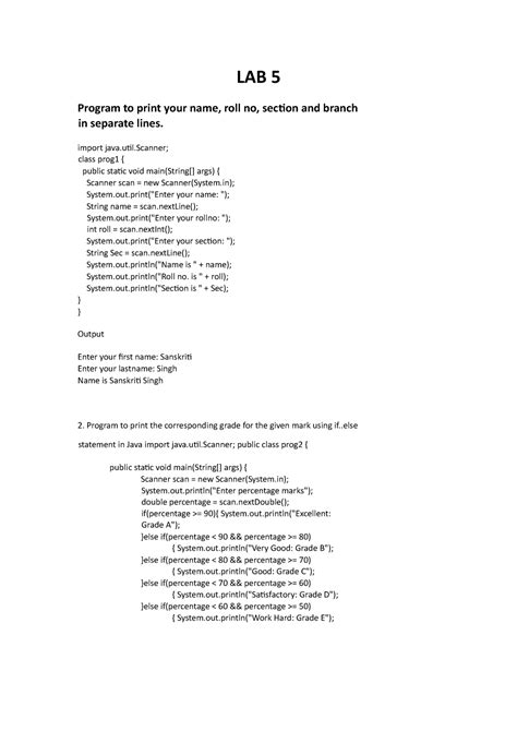 program to print your name roll no section and branch in separate lines import java util