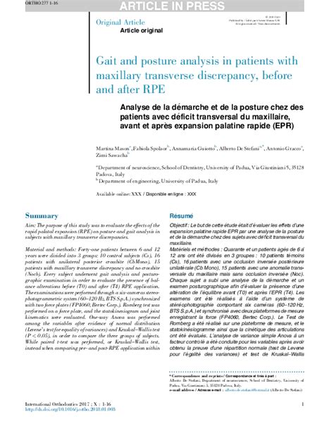 Pdf Gait And Posture Analysis In Patients With Maxillary Transverse
