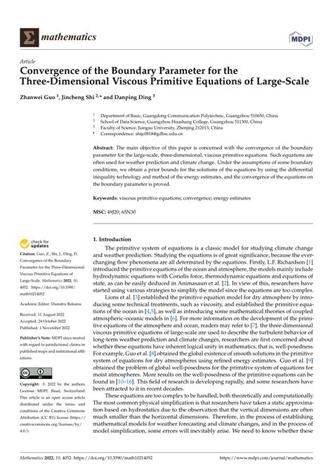 Pdf Convergence Of The Boundary Parameter For The Three Dimensional Viscous Primitive