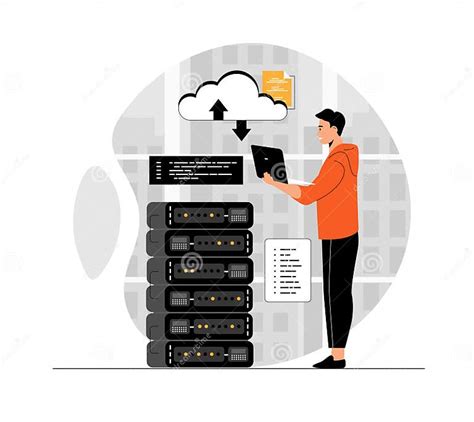 Cloud Computing Storage Concept Man Developer Working At Laptop Coding And Programming Using