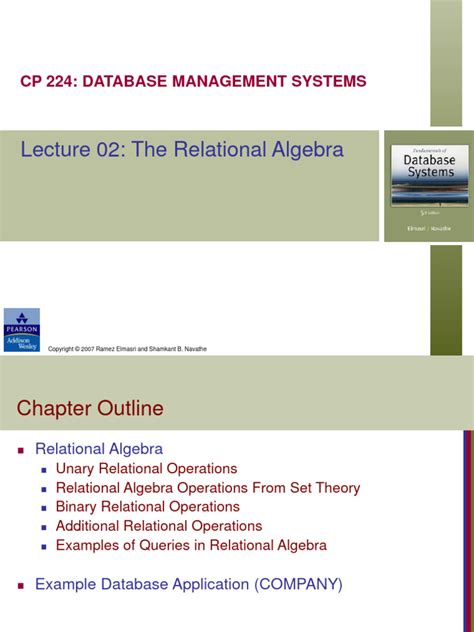 Cp 224 Lecture 02 Pdf Relational Model Algebra