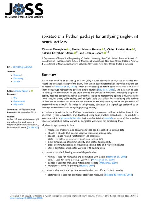 pdf spiketools a python package for analyzing single unit neural