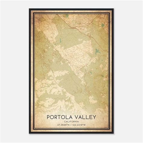 Vintage Portola Valley California Map Poster Portola Valley Ca City