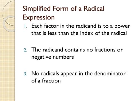 Ppt Rationalizing Denominators And Numerators Of Radical Expressions