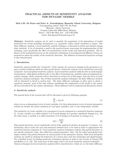 Pdf Practical Aspects Of Sensitivity Analysis For Dynamic Models