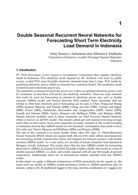 Pdf Double Seasonal Recurrent Neural Networks For Forecasting Short Term Electricity Load