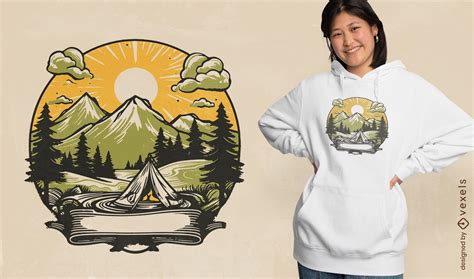 Camping Landscape Tent T Shirt Design Psd Editable Template