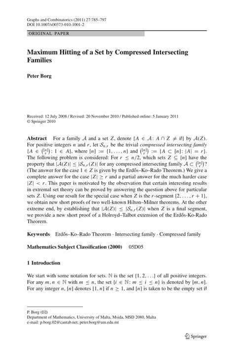 Pdf Maximum Hitting Of A Set By Compressed Intersecting Families