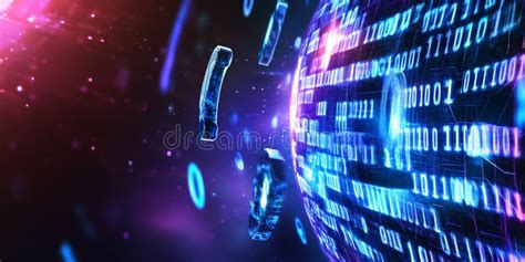 Digital Sphere Rotating With Binary Code And Data Flowing Around Stock Illustration