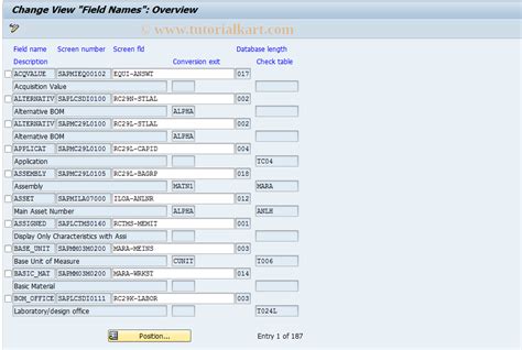 OD SAP Tcode Field Names